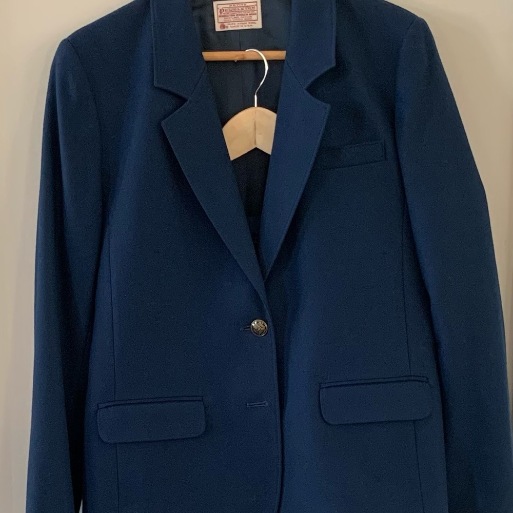 Vintage Pendleton 100% Wool Suit Navy Blue Petite Siz… - Gem